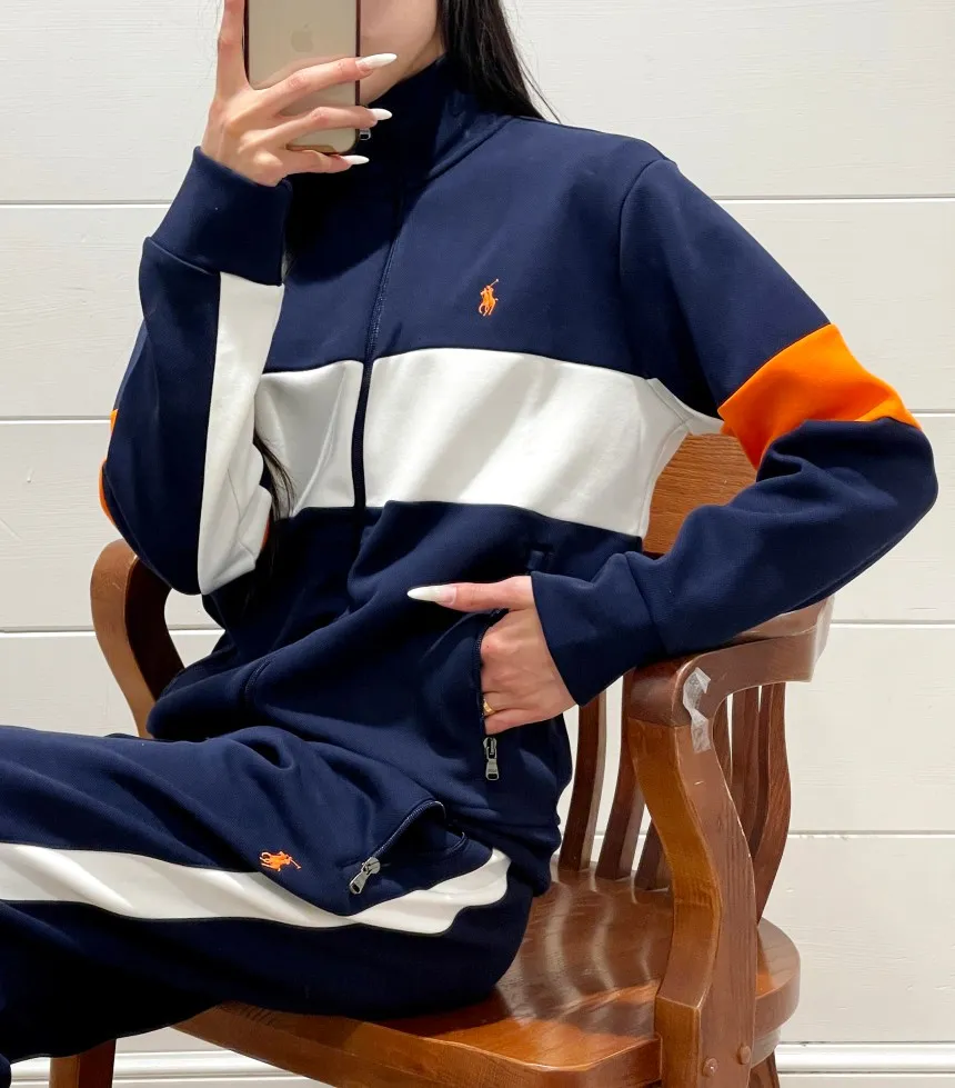 폴로랄프로렌 남녀공용 컬러블럭 오렌지 포니 로고 하이넥 풀 집업 자켓 | 상품 상세 | 크로켓