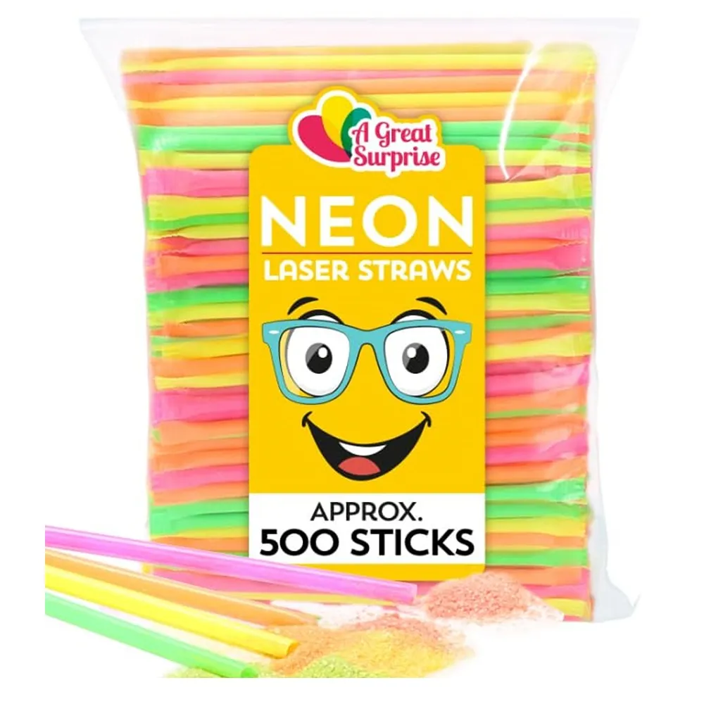 A Great Surprise 캔디슈가 필드 스틱스 500개입 1팩 4가지맛 픽시 Neon Laser Straws - 500 ...