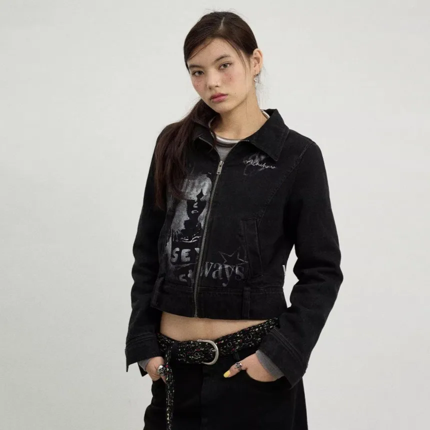 ACHIHARA 아치하라 자켓 카라넥 데님 블랙 자켓 Jet Denim Jacket | 크로켓