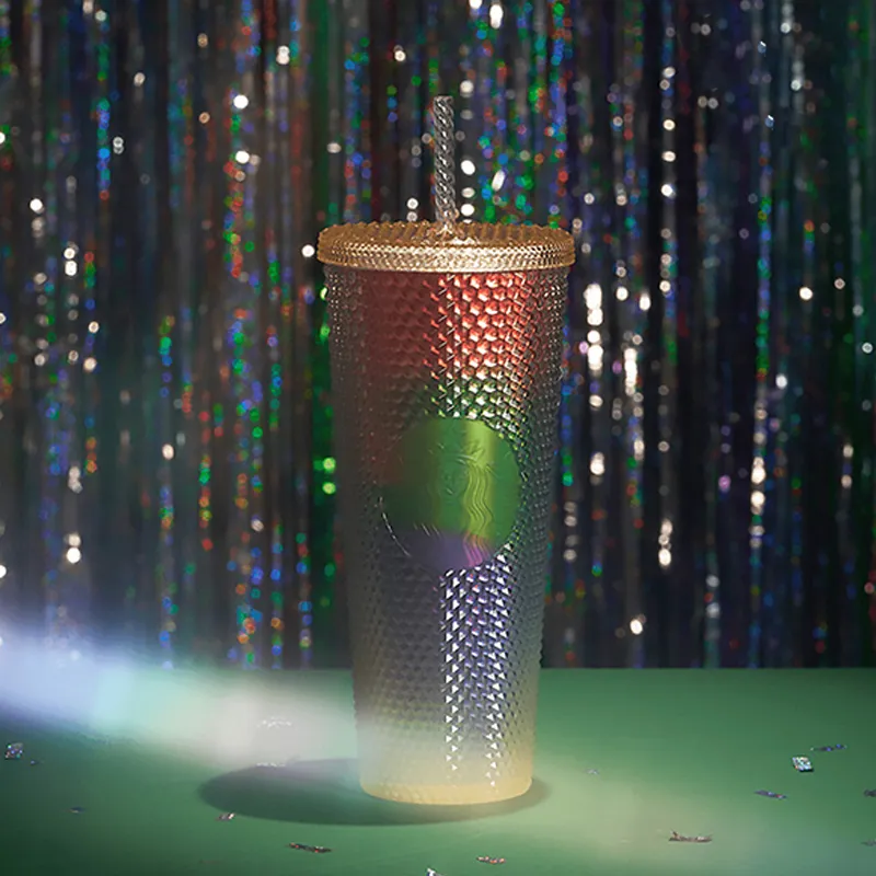 스타벅스 중국 썸머MD 5차 무지개 시리즈 무지개 지압텀 710ml 대용량 pp소재 스터드 빨대컵 콜드컵 | 크로켓