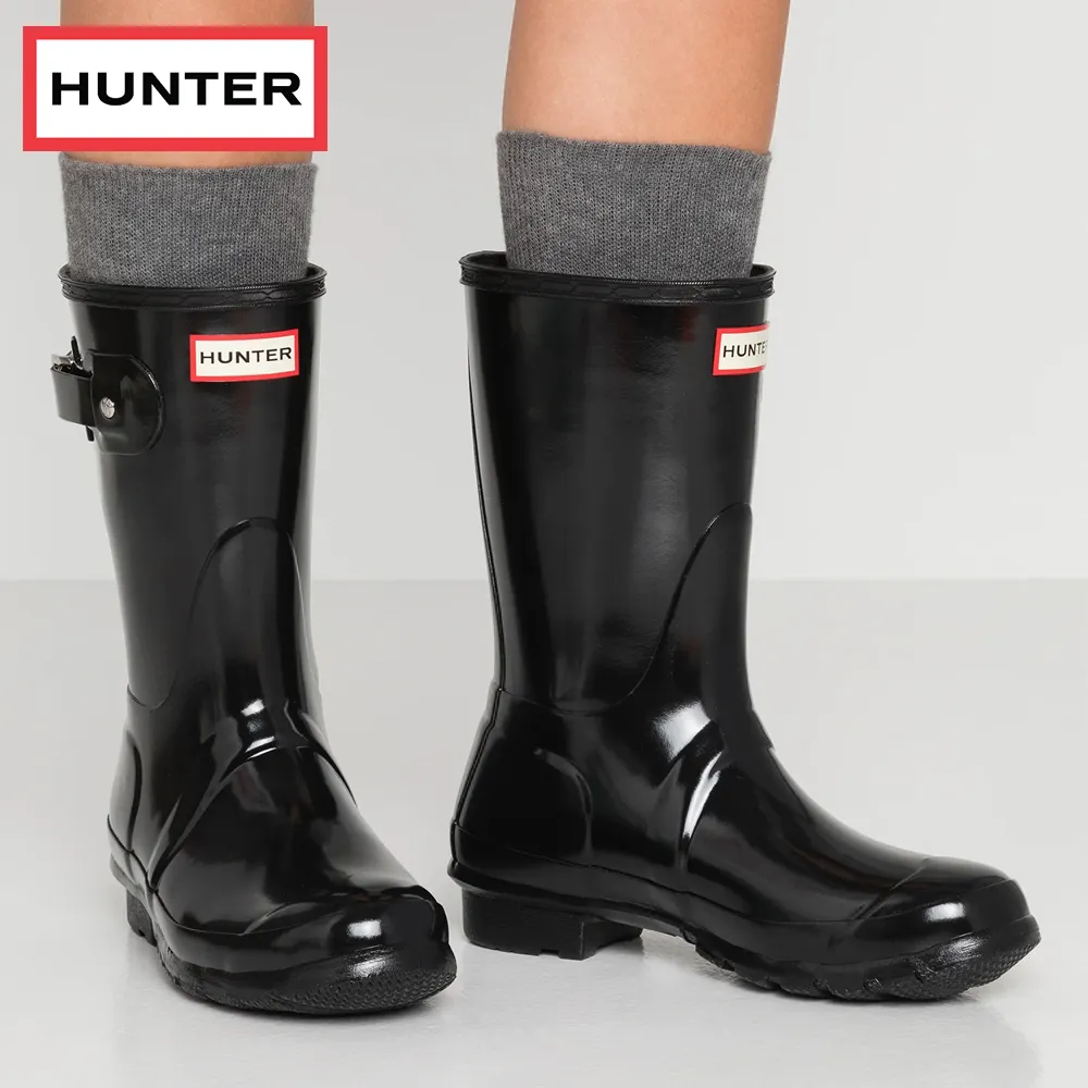 헌터 오리지널 여성 숏 글로스 레인부츠 블랙 | Croket