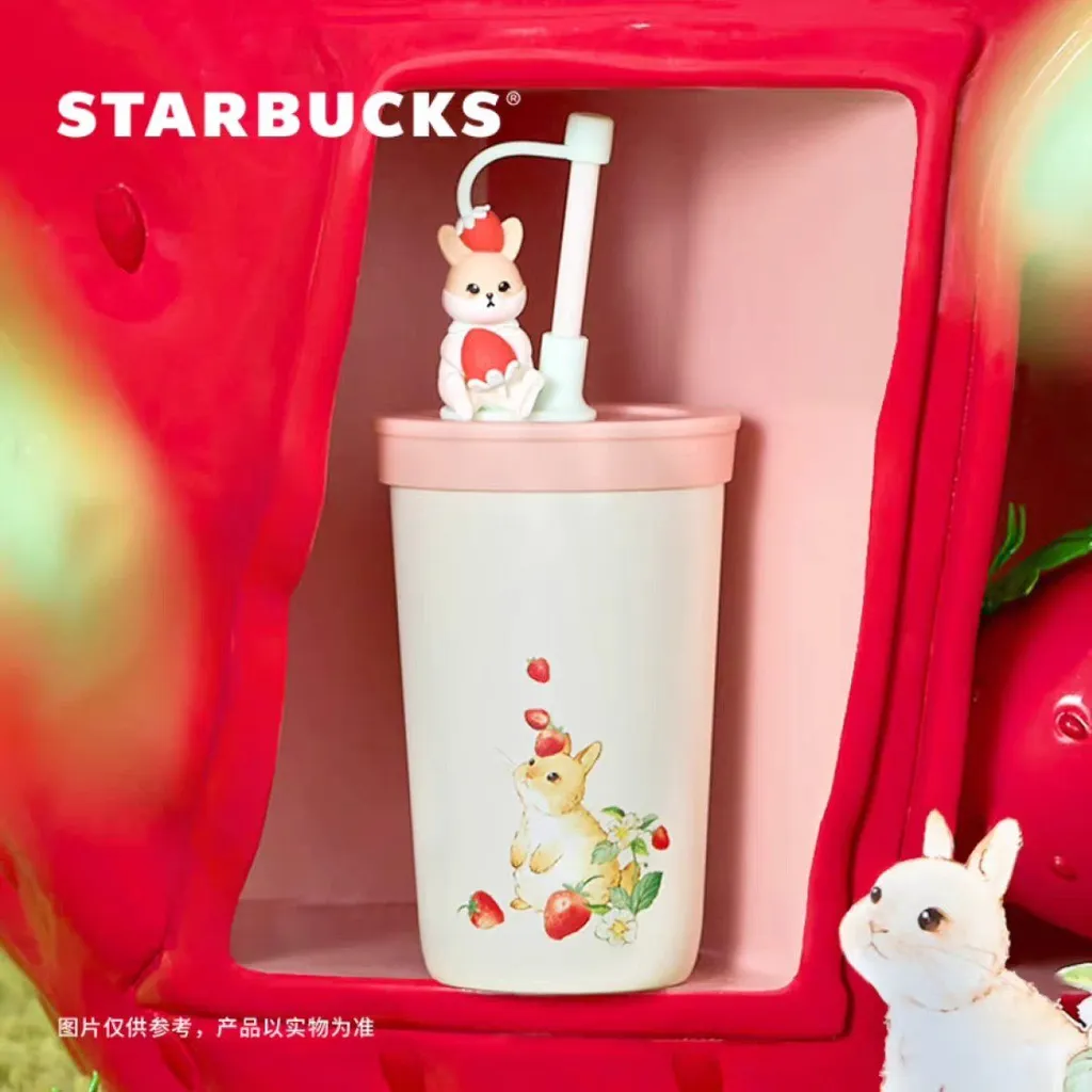 스타벅스 중국 공홈 2024 송년MD 딸기토끼 시리즈 토끼 빨대토퍼 스텐컵 473ml | 상품 상세 | 크로켓