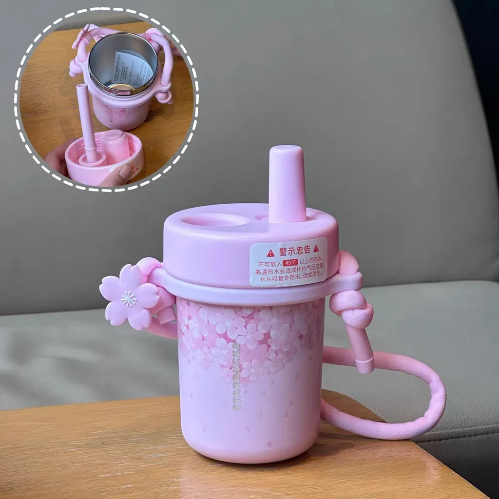 스타벅스 중국 2025 벚꽃MD 휴대용 스트랩 스텐 빨대 텀블러 490ml | 상품 상세 | 크로켓