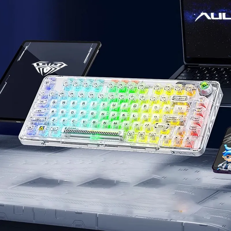 [득템/익일 출고] 독거미 AULA F81 무선 3모드 키보드 핑크 투명 빙파축 | 상품 상세 | 크로켓