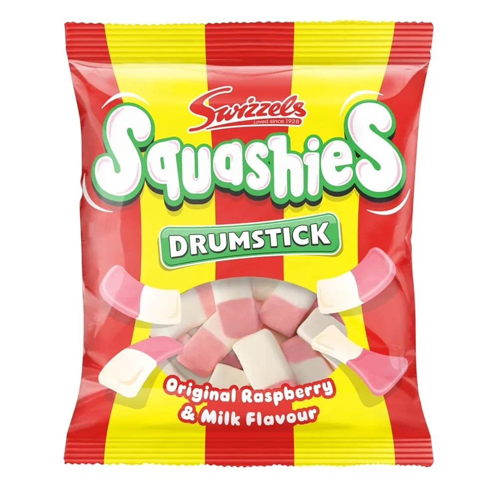 Swizzels 드럼스틱 140g 4팩 오리지널 라즈베리 앤 밀크 Swizzels Drumstick Squashies Gums ...