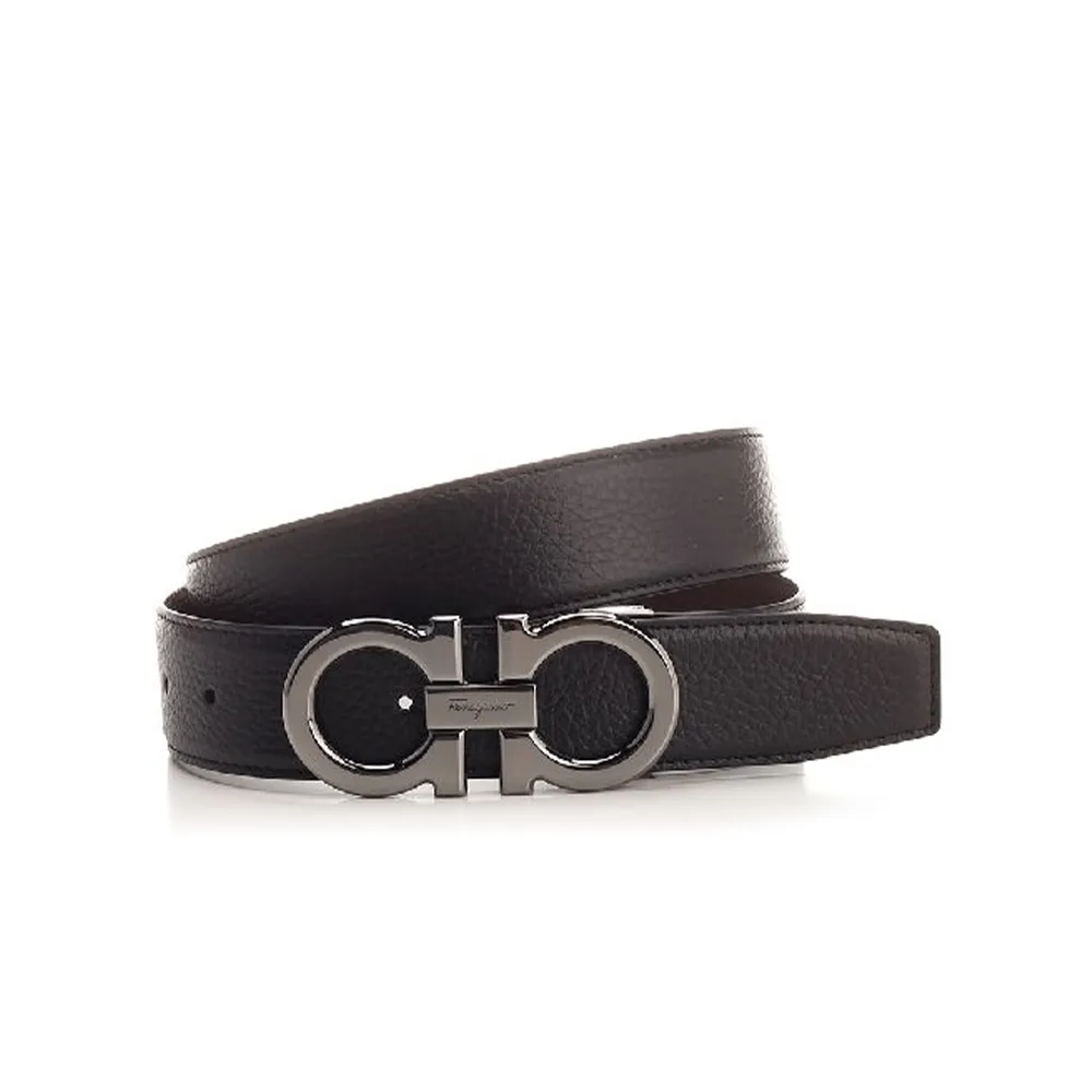 SALVATORE FERRAGAMO 페라가모 남성 더블 간치니 은장 프리컷팅 양면 벨트 블랙 브라운 679710 0689134 ...