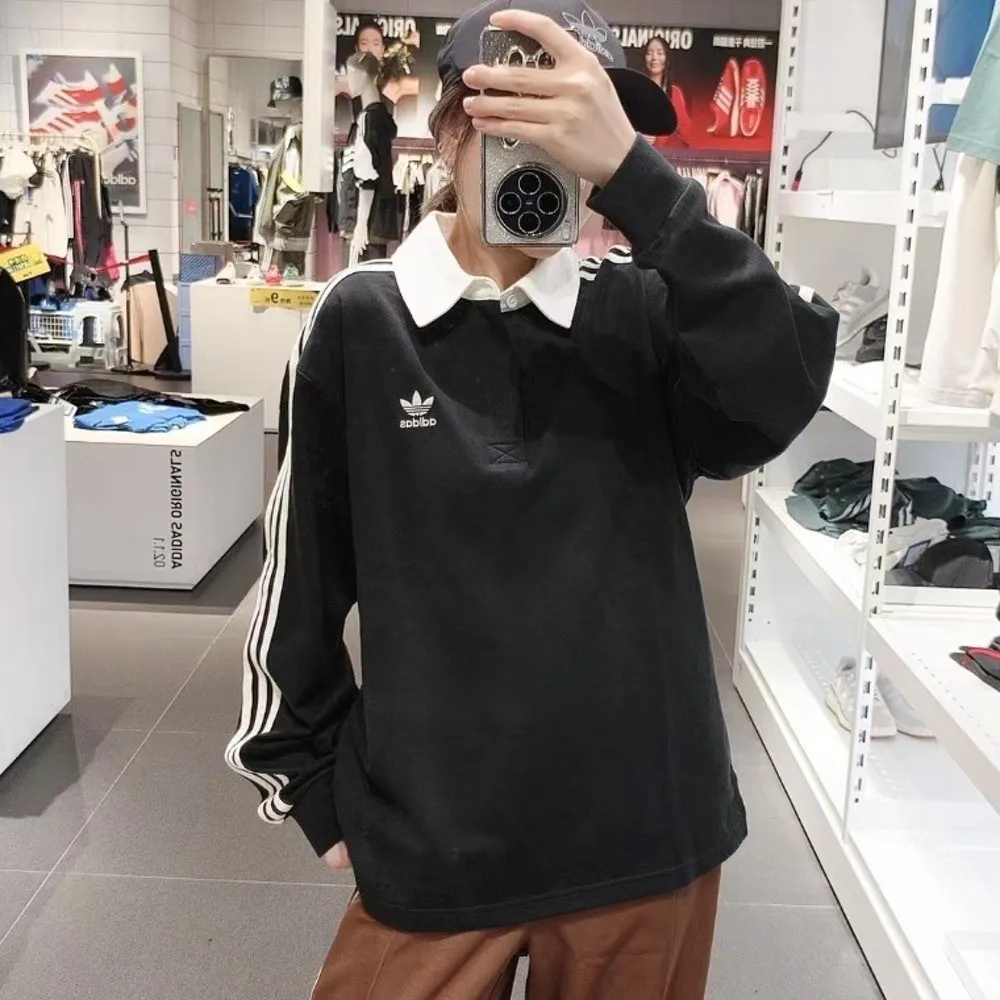 아디다스 오리지널 아디컬러 럭비 폴로 셔츠 긴팔 카라 티셔츠 IZ4806 | 크로켓