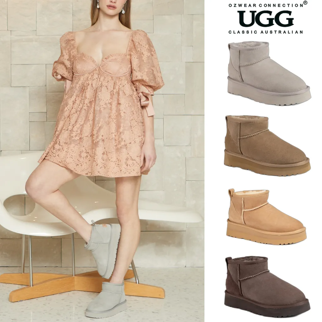 UGG 오즈웨어 양털 부츠 어그 클래식 올리브 펄리버 샌드 애쉬 플랫폼 울트라 미니 OB658P | 크로켓