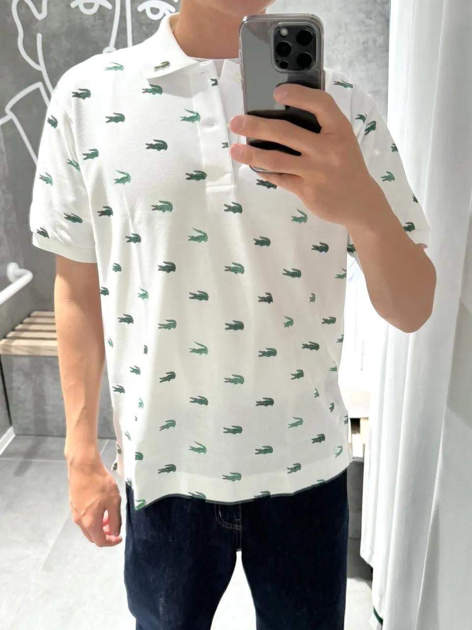 라코스테 크록 패턴 프린트 남성 카라넥 피케 티셔츠 PH3562 | 크로켓