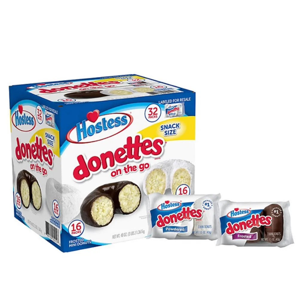 호스티스 화이트 Hostess Donettes 간식 아침 초코 미니 파우더 도넛 케이크 3개입 32봉 | 크로켓