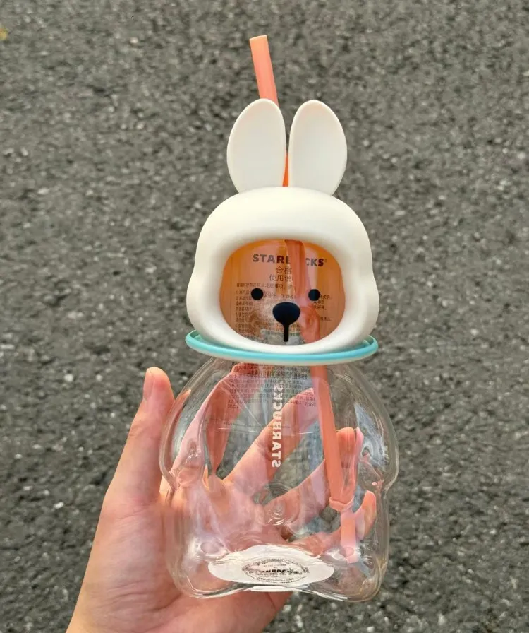 스타벅스 중국 2024 가을MD 우주인토끼 시리즈 토끼 글라스 빨대컵 591ml | 크로켓