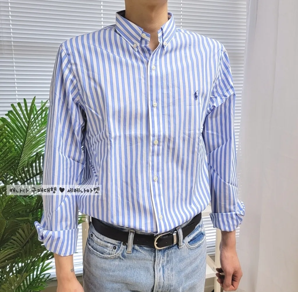 폴로랄프로렌 남성 블루 스트라이프 퍼포먼스 셔츠 슬림핏 | Croket