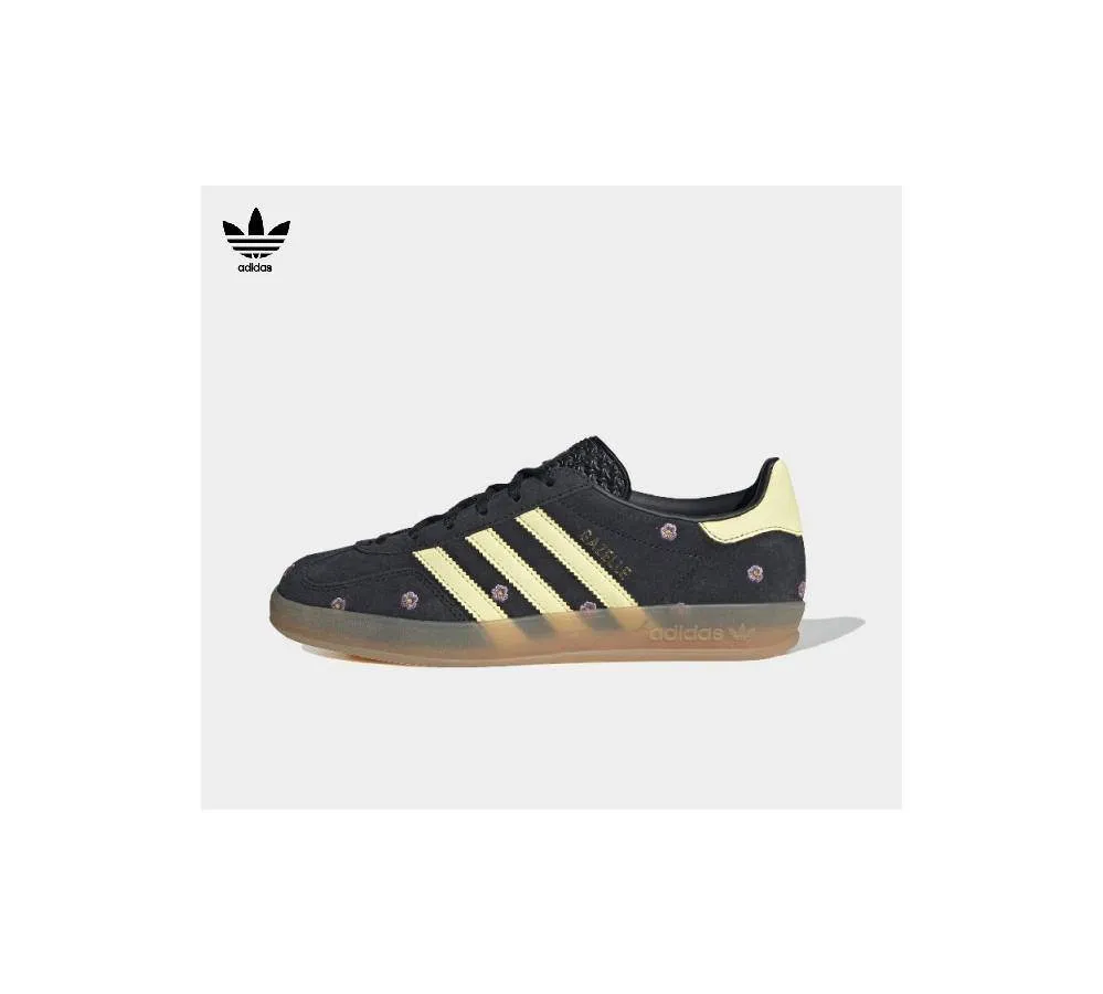 아디다스 오리지널 가젤 인도어 꽃무늬 자수 코어 블랙 옐로우 실버 스니커즈 IF4490 | 크로켓