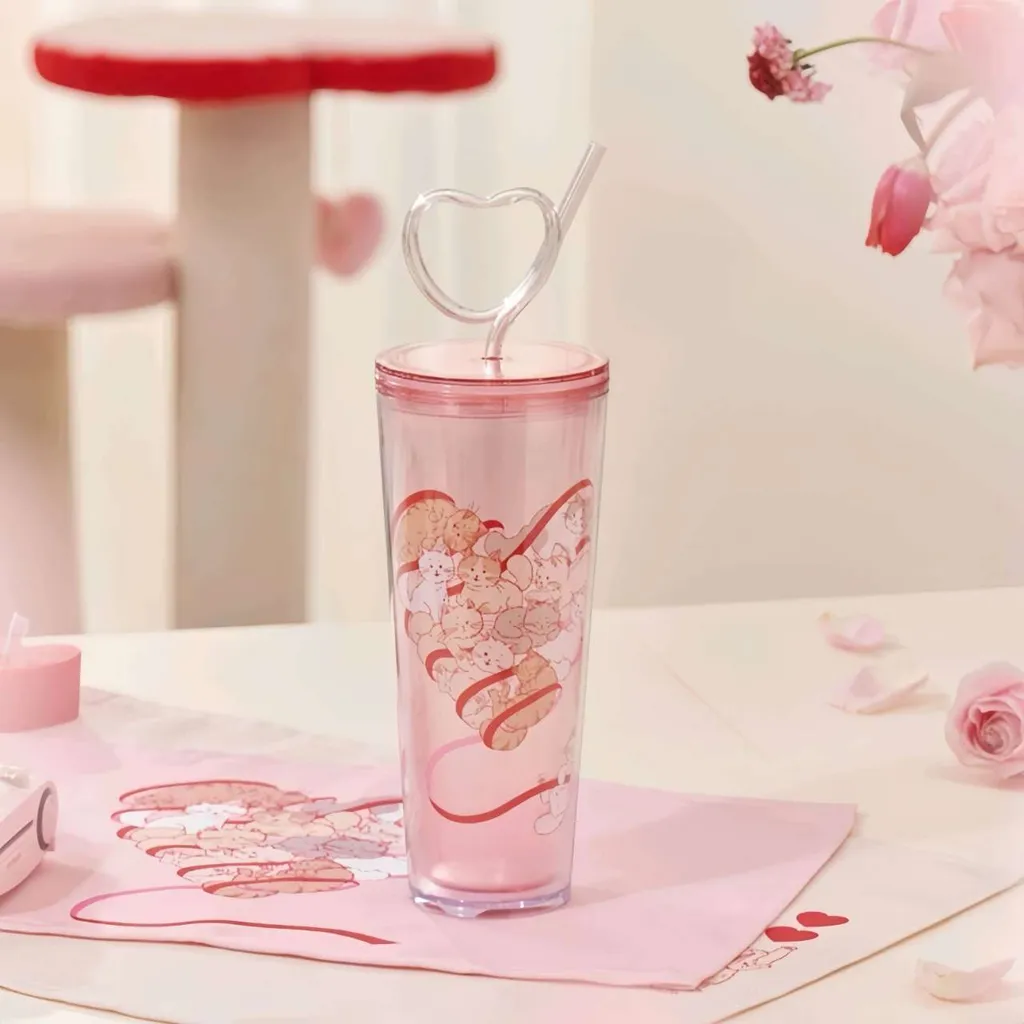 스타벅스 중국 2024 발렌타인데이MD 하트빨대 고양이 pp소재 대용량 빨대컵 710ml | 상품 상세 | 크로켓