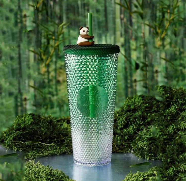 스타벅스 중국 2024 가을MD 팬더시리즈 팬더토퍼 그린 지압텀 대용량 빨대컵 710ml | 크로켓