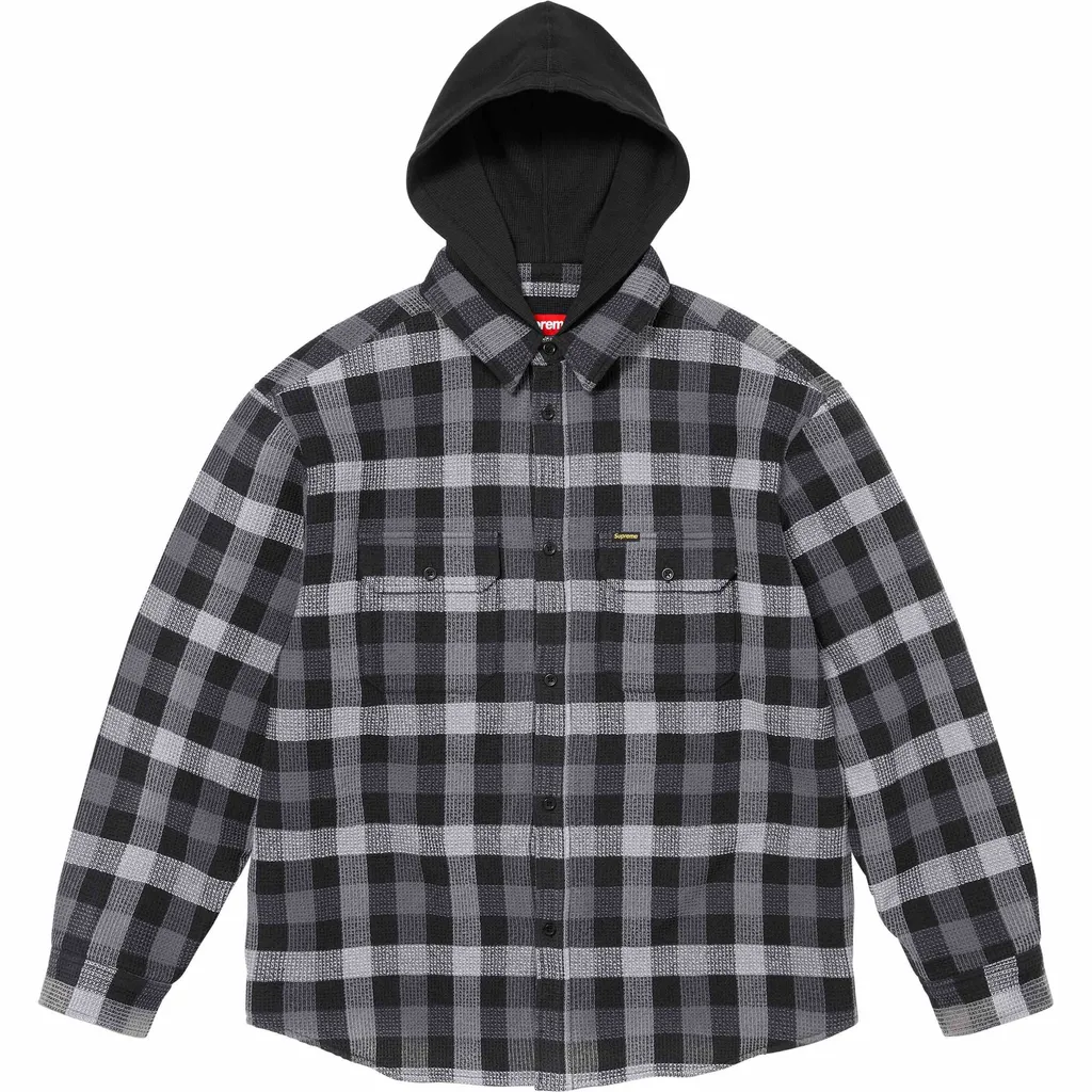 슈프림 와플 플레이드 후드 셔츠 블랙 Supreme Waffle Plaid Hooded Shirt 24FW | 크로켓
