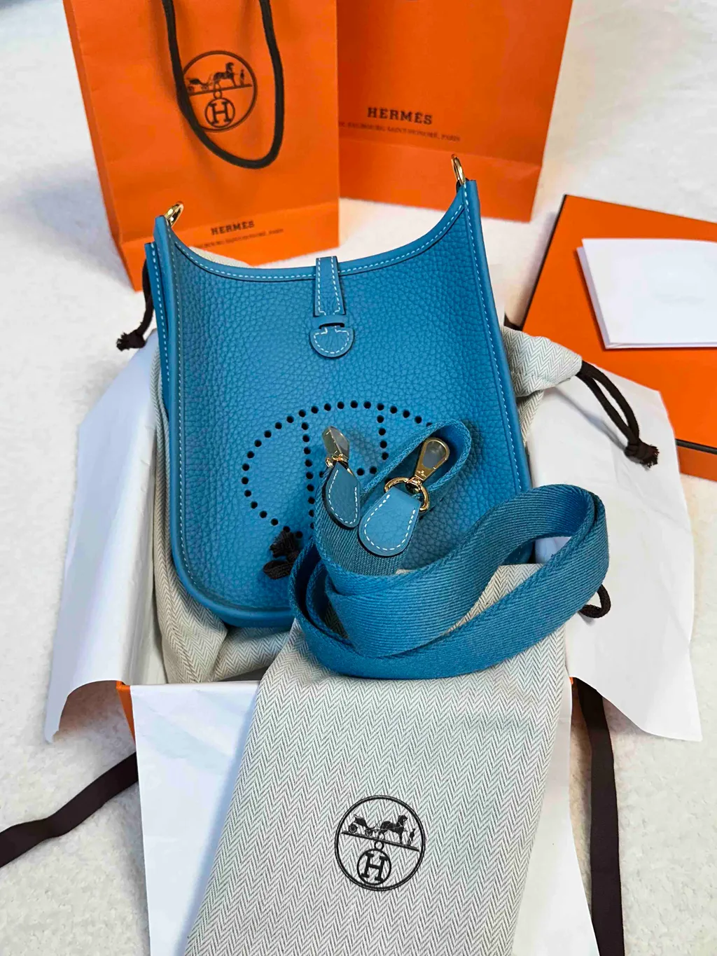 [국내배송] 에르메스 미니에블린 에블린tpm 뉴블루진/금장 | 크로켓