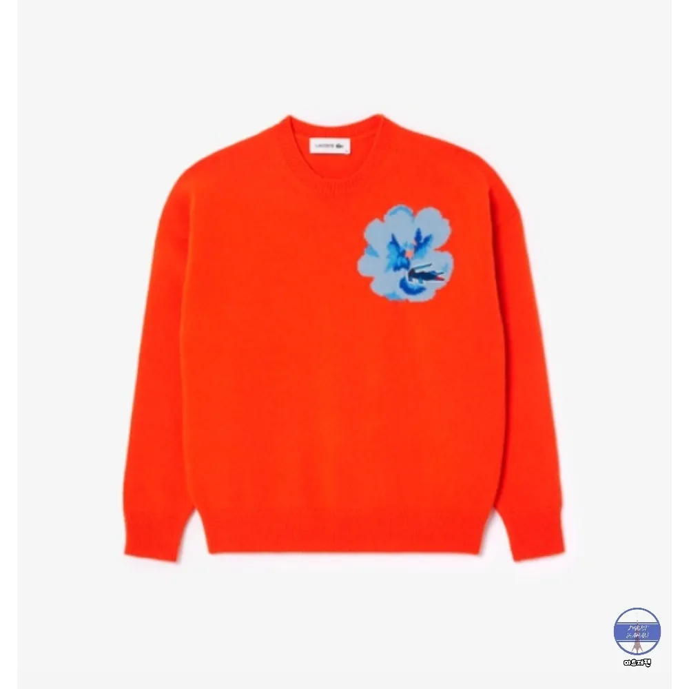 라코스테 여성 플라워 자카드 니트 스웨터 네이비 오렌지 AF7028-10 | 크로켓