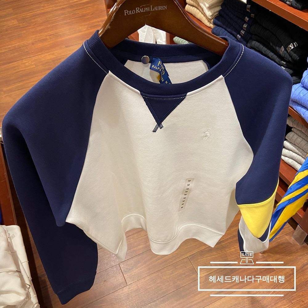 폴로 랄프로렌 여성 남색 배색 맨투맨 | 크로켓