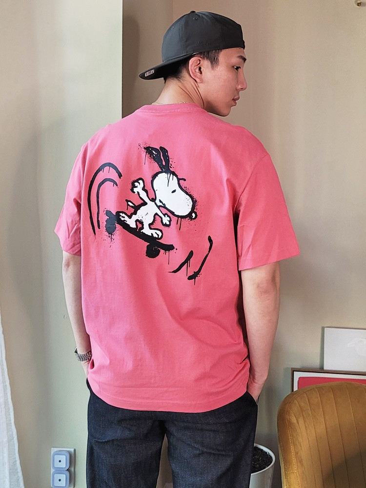 H&M x 스누피 콜라보 백 프린트 로고 릴렉스핏 남녀공용 크루넥 반팔 티셔츠 | 크로켓