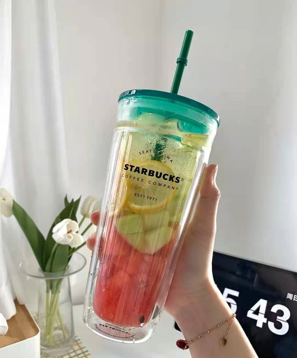 스타벅스 중국 공식몰 코어 헤리티지MD 더블월 글라스 그린 빨대컵 콜드컵 591ml | 크로켓