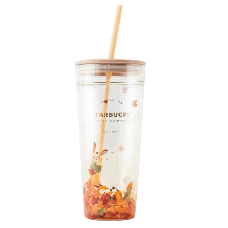 스타벅스 중국 2021 중추절 추석MD 단풍놀이 토끼 여우 더블월 글라스 빨대컵 591ml (8/24출시) | 상품 상세 | 크로켓