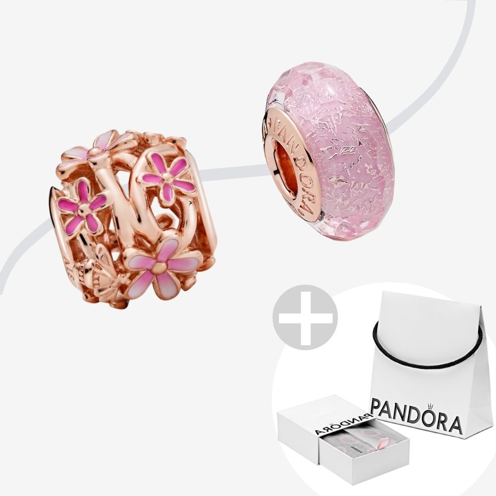 Pandora 오픈워크 핑크데이지 핑크 무라노 참 세트 (기프트세트 포함) 781650/788772C01 | 크로켓