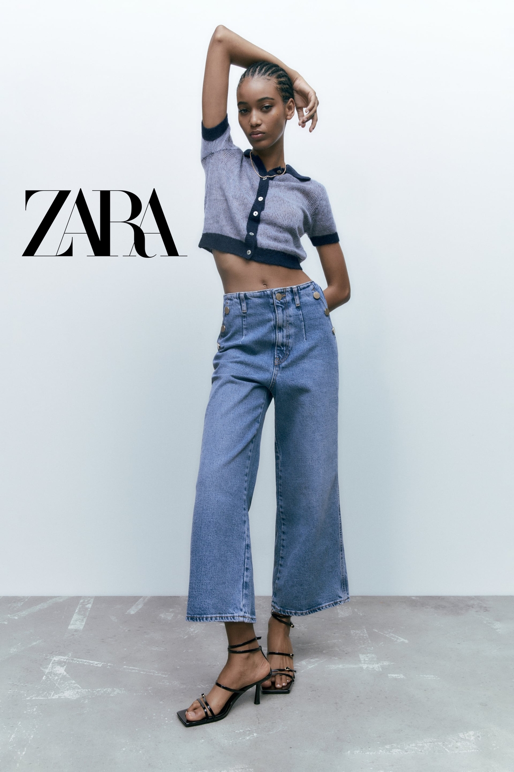 [ZARA/자라] JEANS Z1975 WIDE LEG CROPPED 골든 버튼 6147/157 미디움 블루 | 상품 상세 | 크로켓