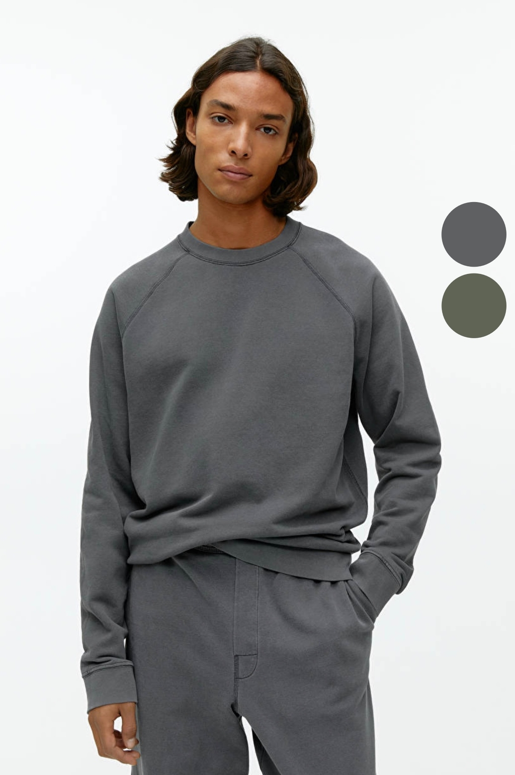 아르켓 ARKET 남자 ACTIVE GARMENT-DYED 스웻셔츠 맨투맨 다크그레이 카키 1140769 | 상품 상세 | 크로켓