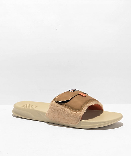 미국 Reef Jacket Stash Tan Slide Sandals 남성 신발 | 크로켓
